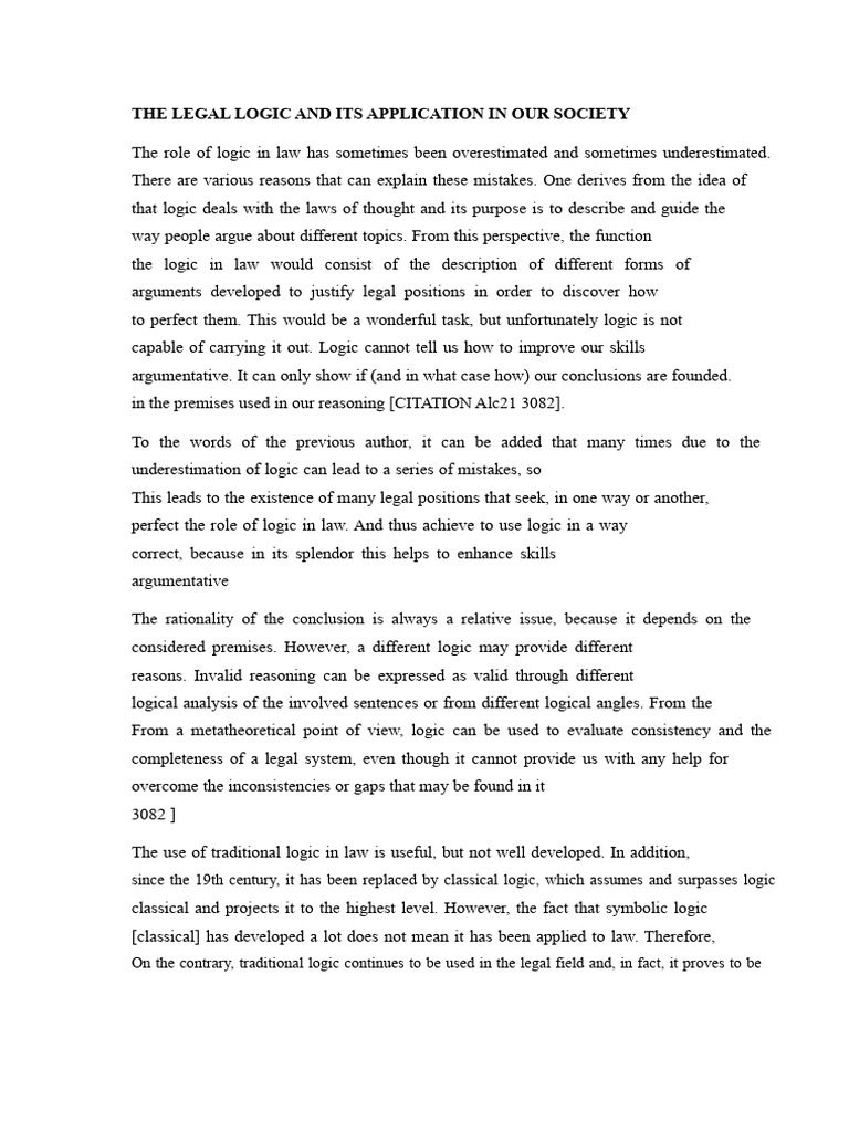 Legal Logic and Its Application in Our Society | PDF | Logic | Reason