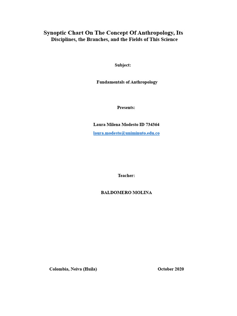Act 1 Synoptic Chart On The Concept of Anthropology | PDF ...