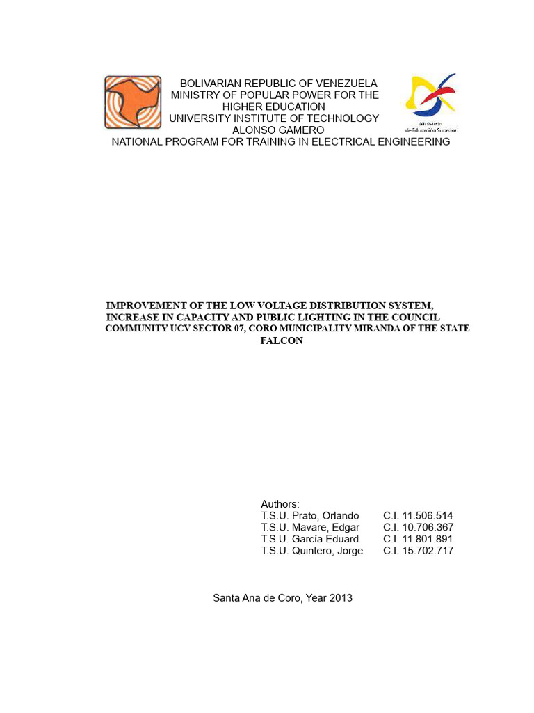 Improvement of The Low Voltage Distribution System, Capacity Increase ...