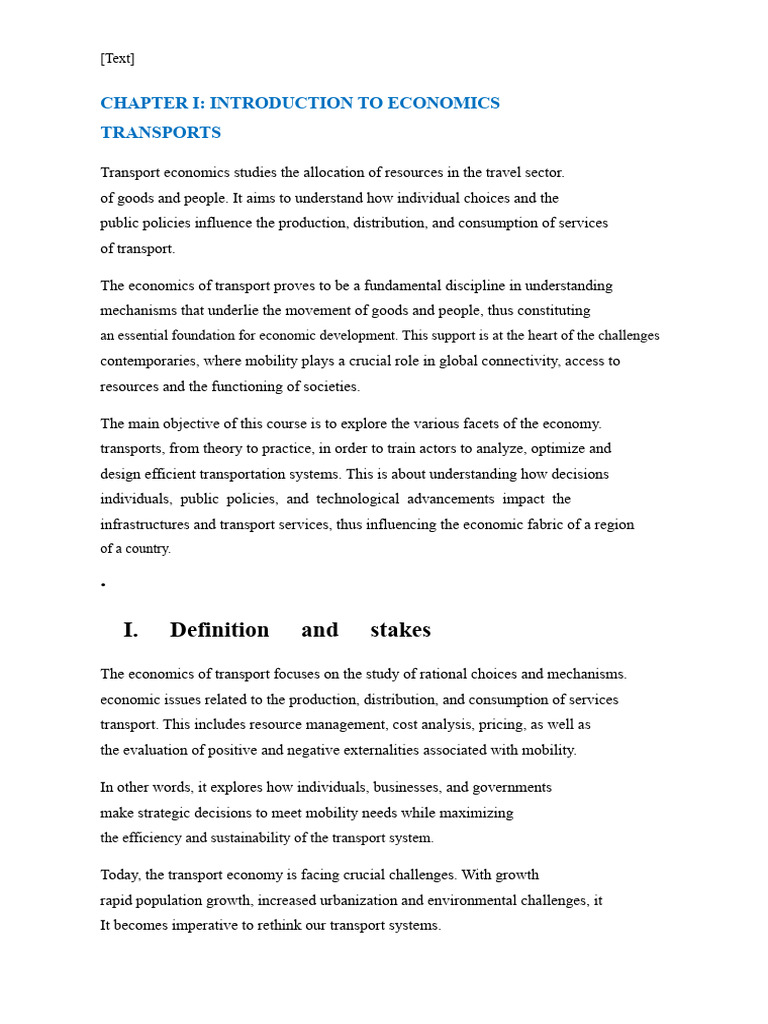 CHAPTER I Introduction To Transport Economics | PDF | Transport | Economics