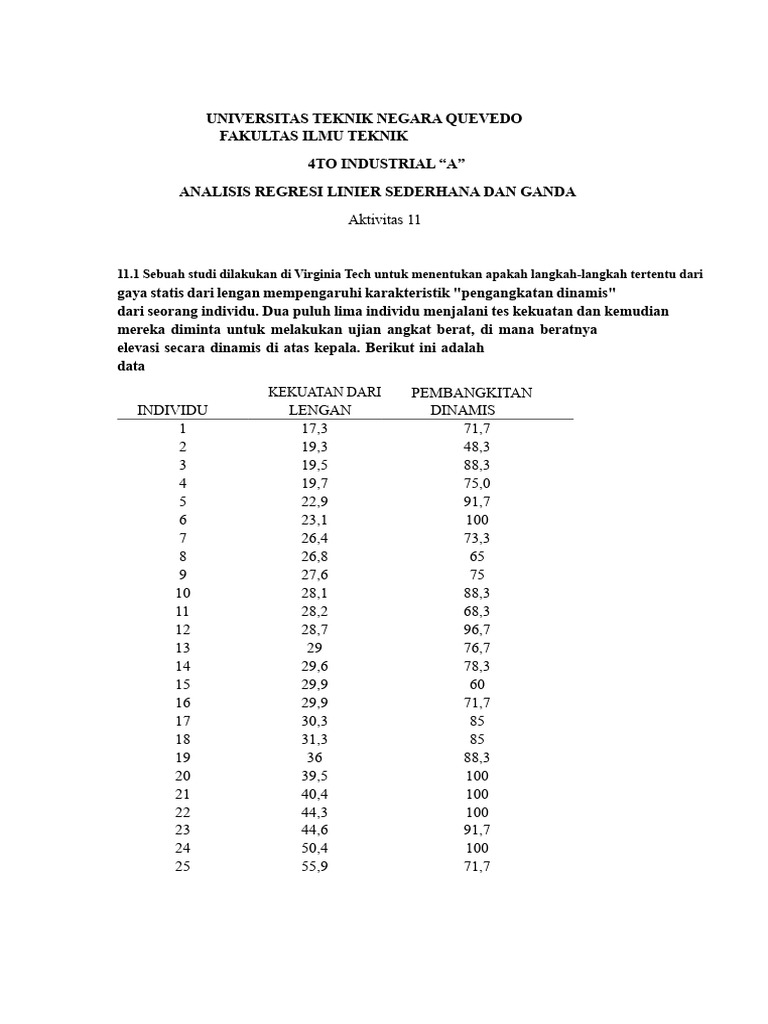 Analisis Regresi Linier pada Data Eksperimen | PDF
