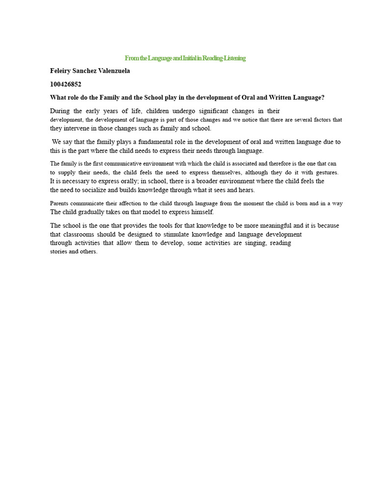 What Role Do The Family and The School Play in The Development of Oral ...