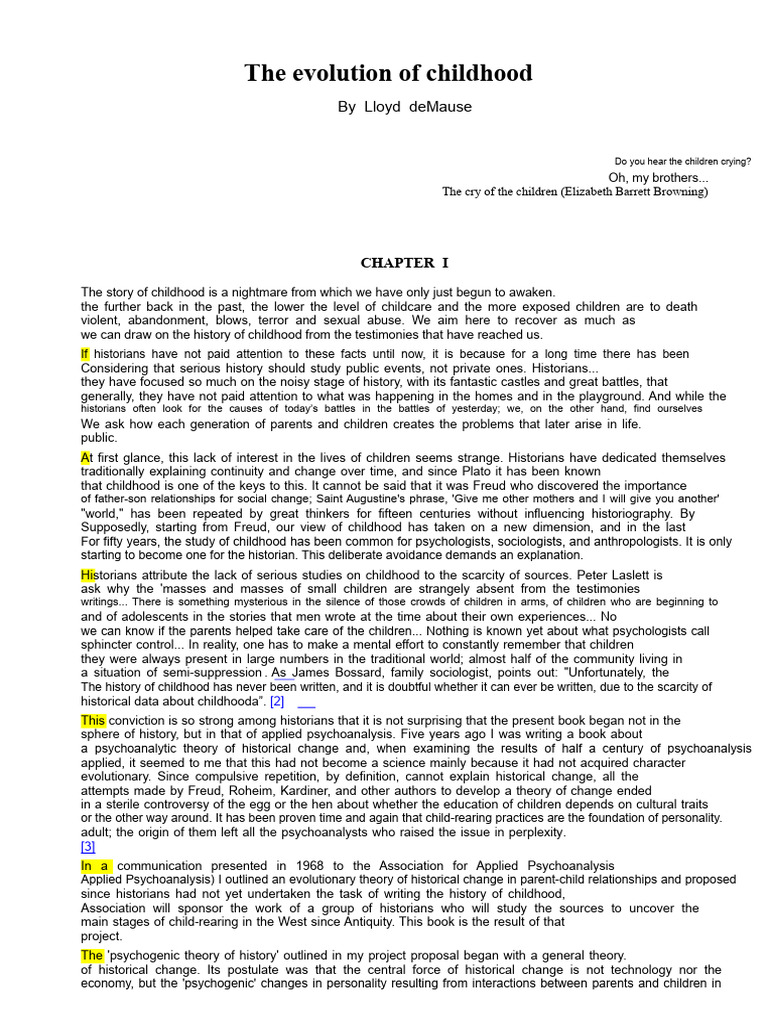 DeMause Lloyd - The Evolution of Childhood.pdf | PDF | Psychoanalysis ...