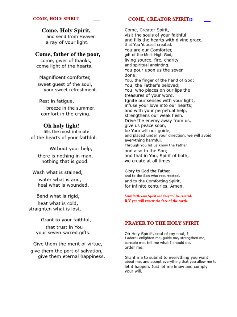 Invocation To The Spirit | PDF | Holy Spirit | Prayer