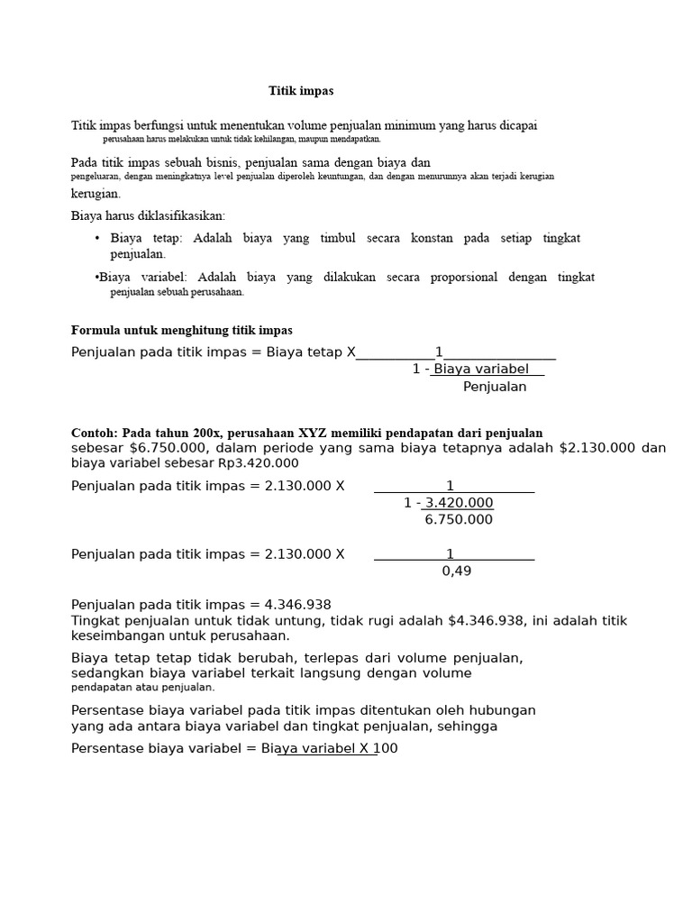 Cara Menghitung Titik Impas Bisnis | PDF
