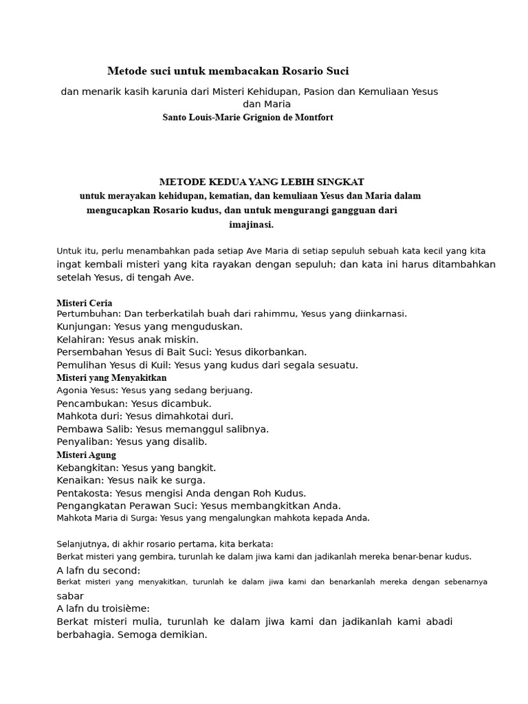 Rosario METODE KEDUA YANG LEBIH RINGKAS Louis-Marie Grignon de Montfort ...