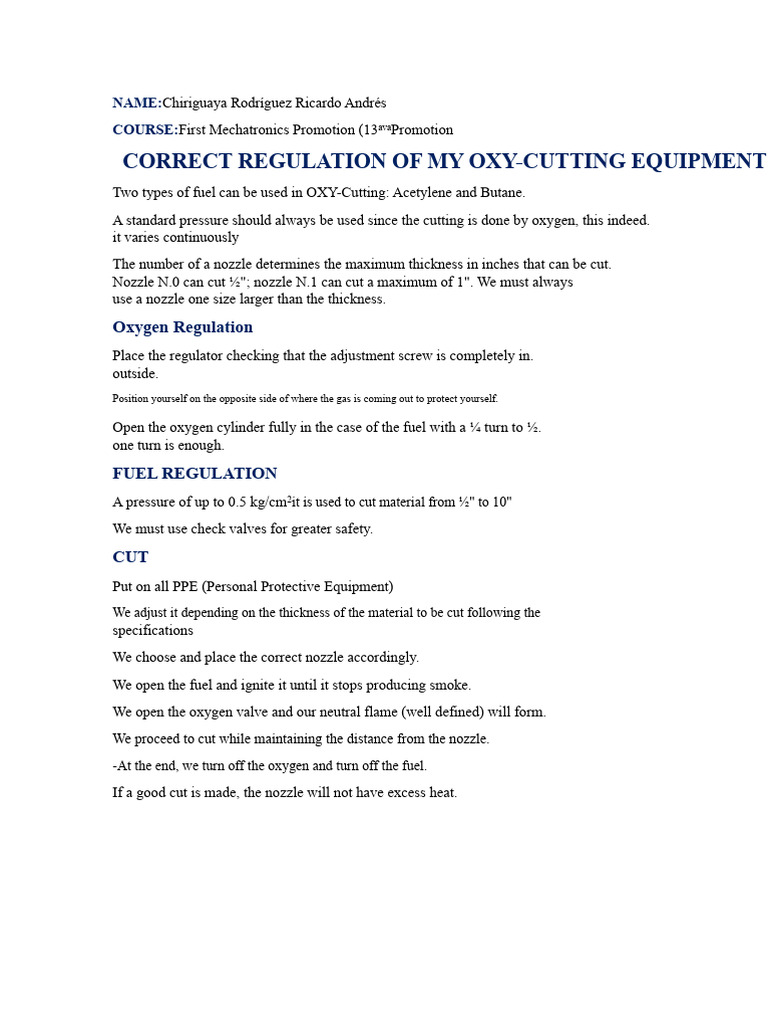 Correct Regulation of My Oxy-Cutting Equipment | PDF