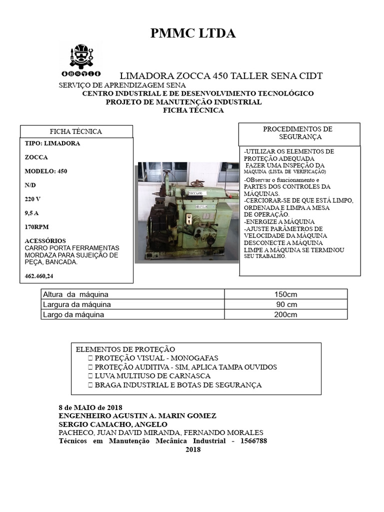 Manutenção da Limadora Zocca 450 | PDF