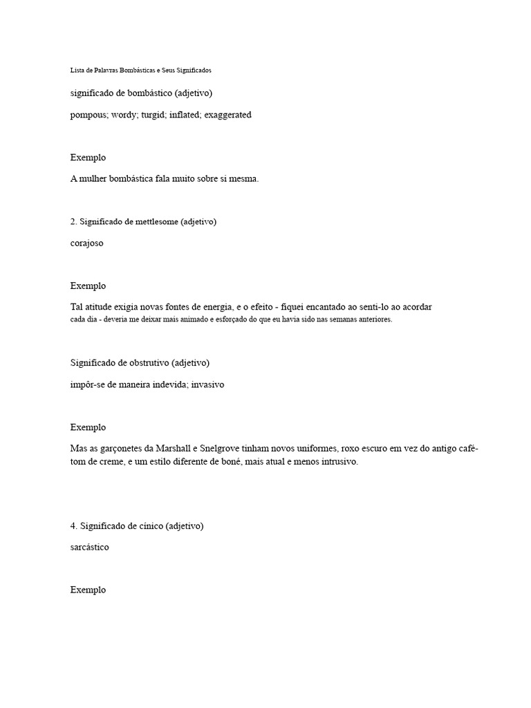 Palavras Bombásticas e Seus Significados | PDF | Altruísmo | Nobreza