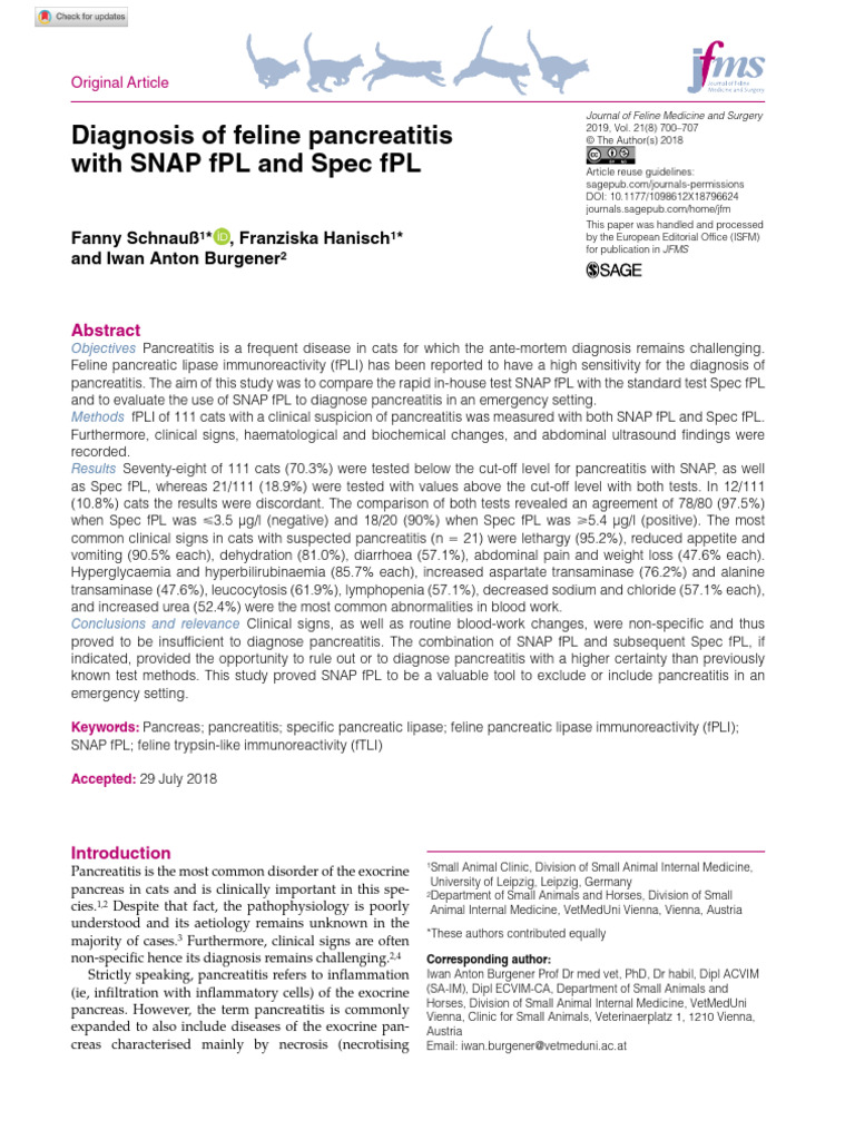 Comparing SNAP fPL and Spec fPL in Cats | PDF | Pancreas | Medical ...