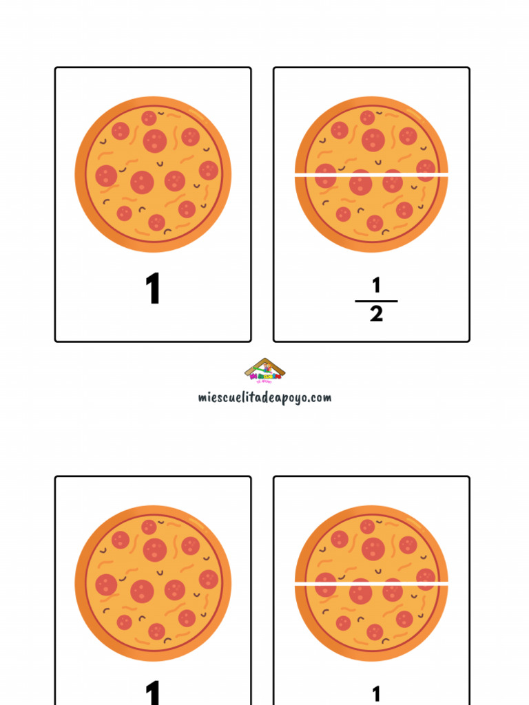 Tarjetas de Fracciones Pizza para Imprimir | PDF