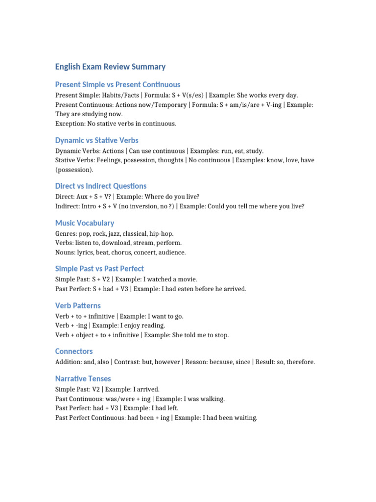 English Exam Review | PDF