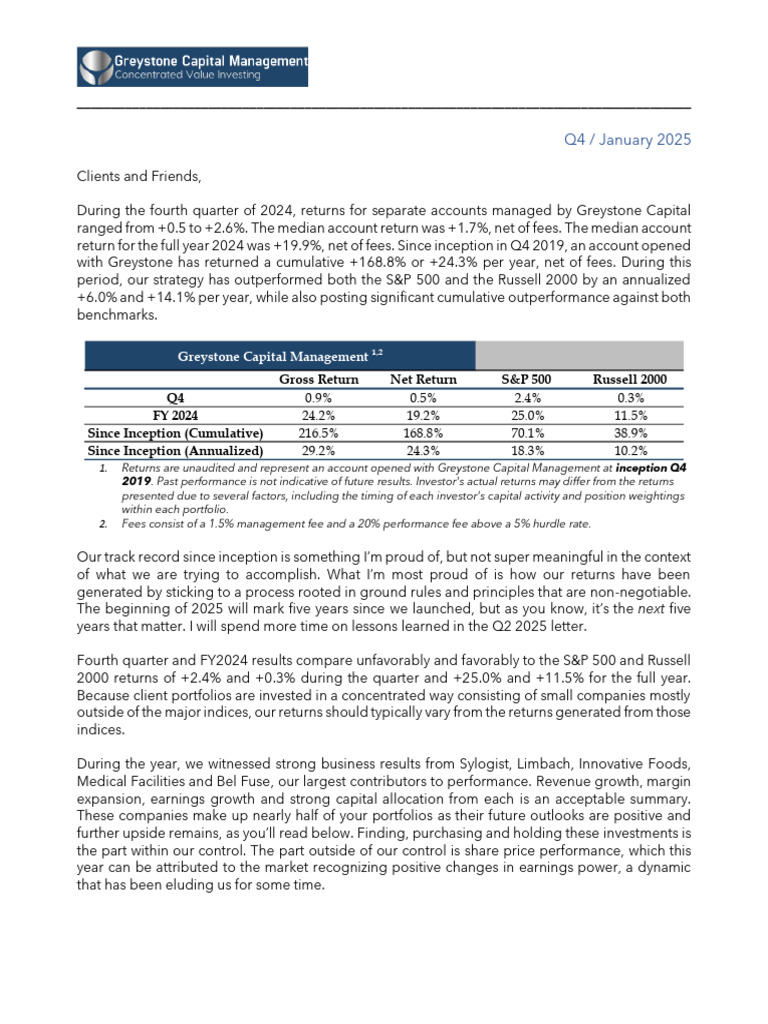 Greystone Capital Q4 2024 Letter | PDF | Investing | Coal