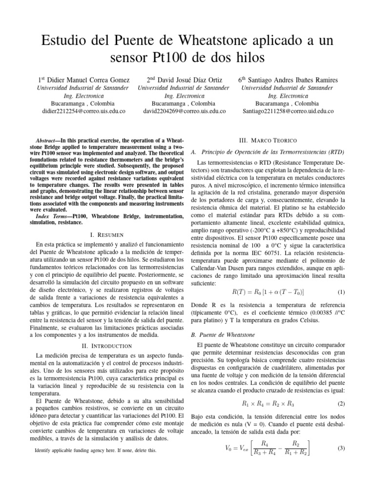 Estudio Del Puente De Wheatstone Pdf Resistencia Eléctrica Y