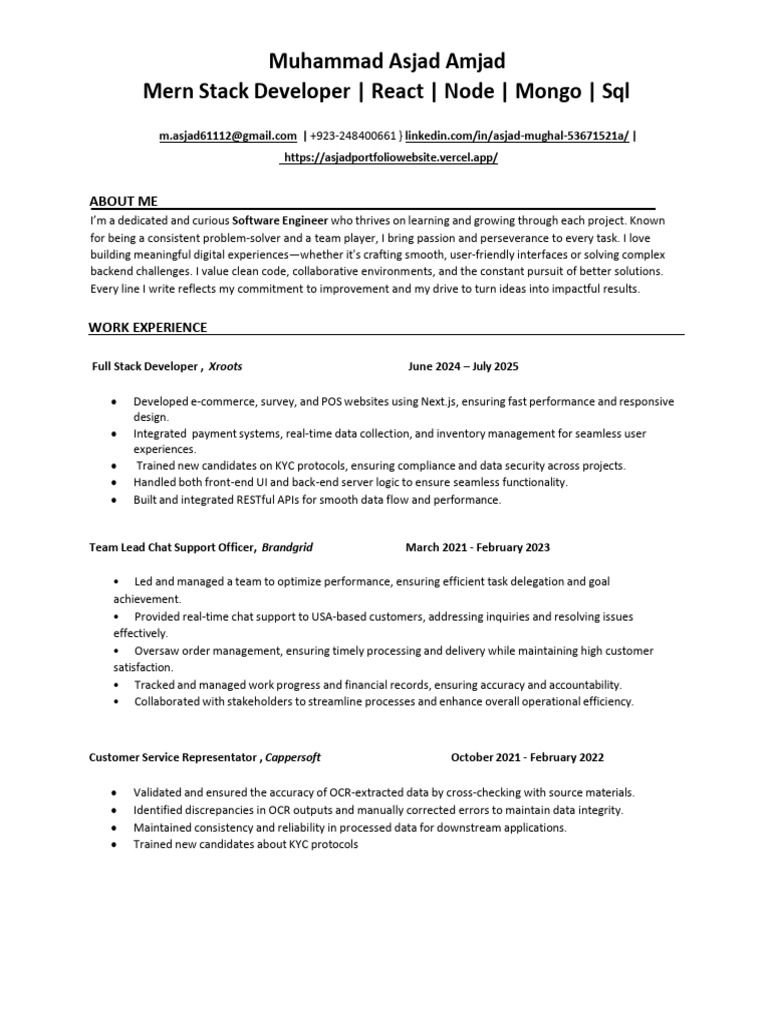 Mern Stack Developer Portfolio Overview | PDF | Software | Computer ...