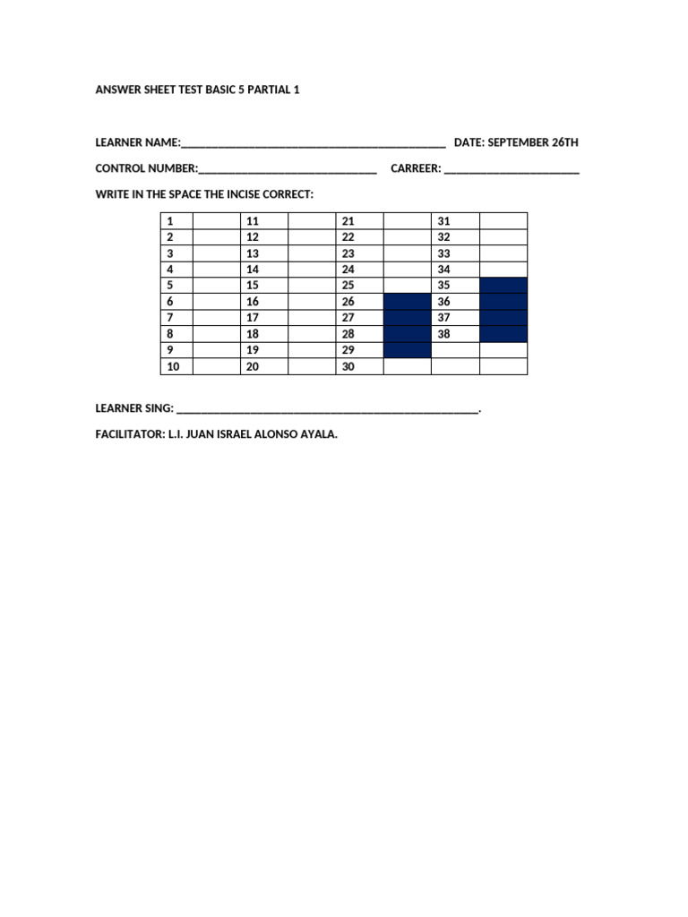 Basic Test Answer Sheet Template | PDF