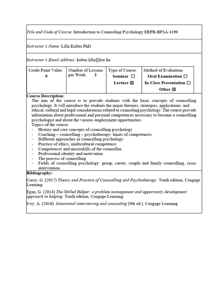 ERPB BPSA 4190 Intro To Counseling | PDF