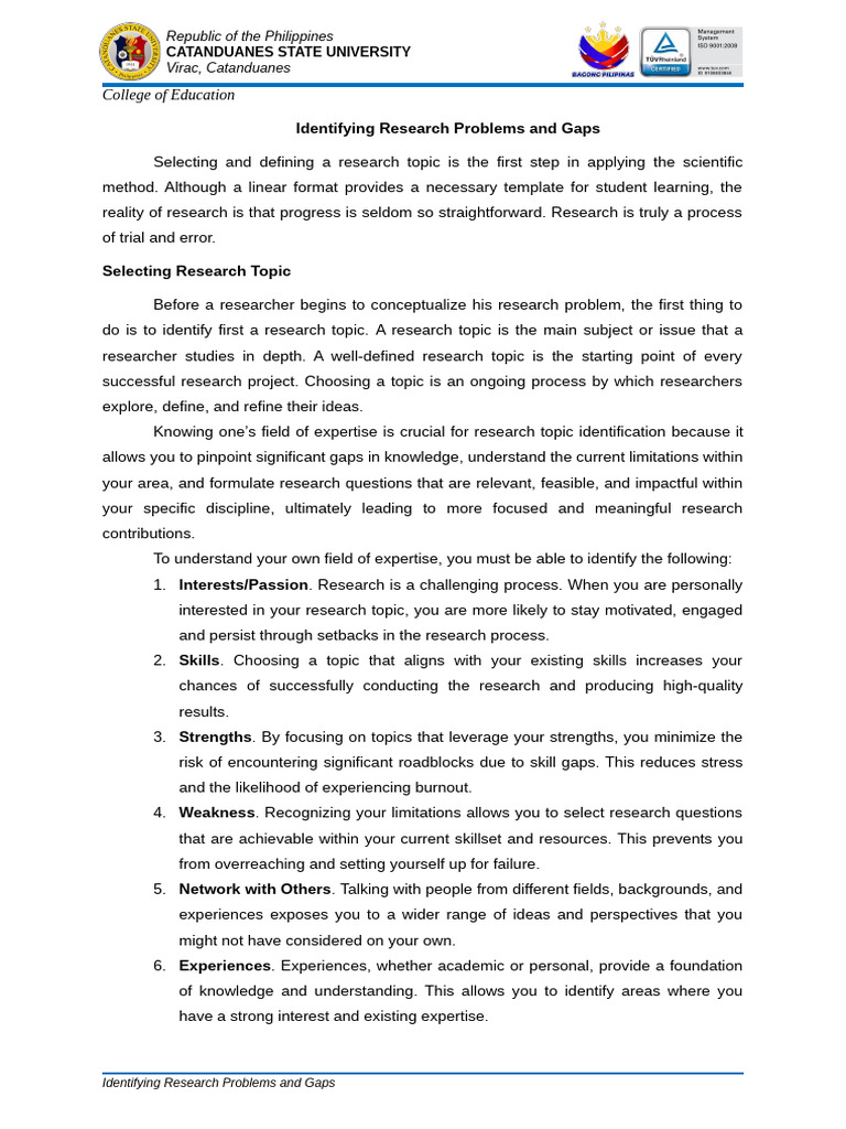 Research Topic Identification Guide | PDF | Knowledge | Curriculum