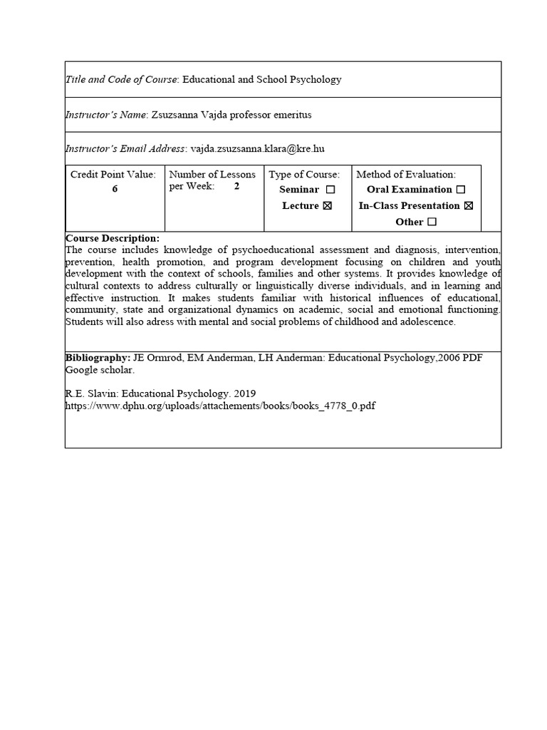 ERPB BPSA 1190 Educational and School Psychology | PDF