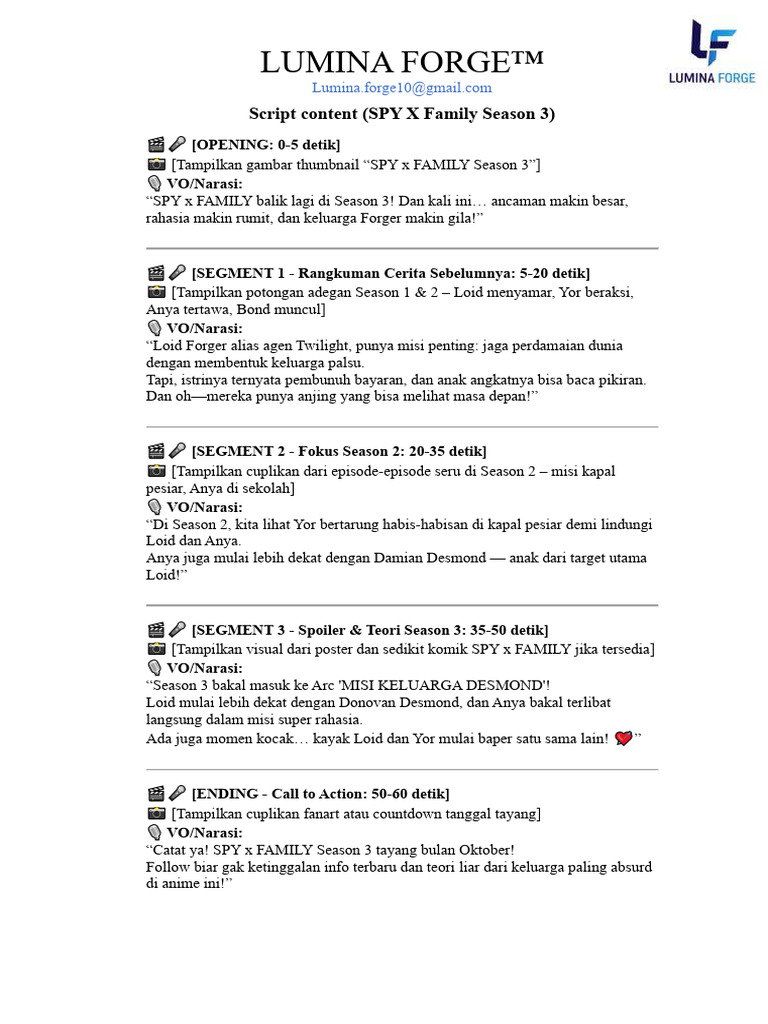 Script Content (Spy X Family) | PDF
