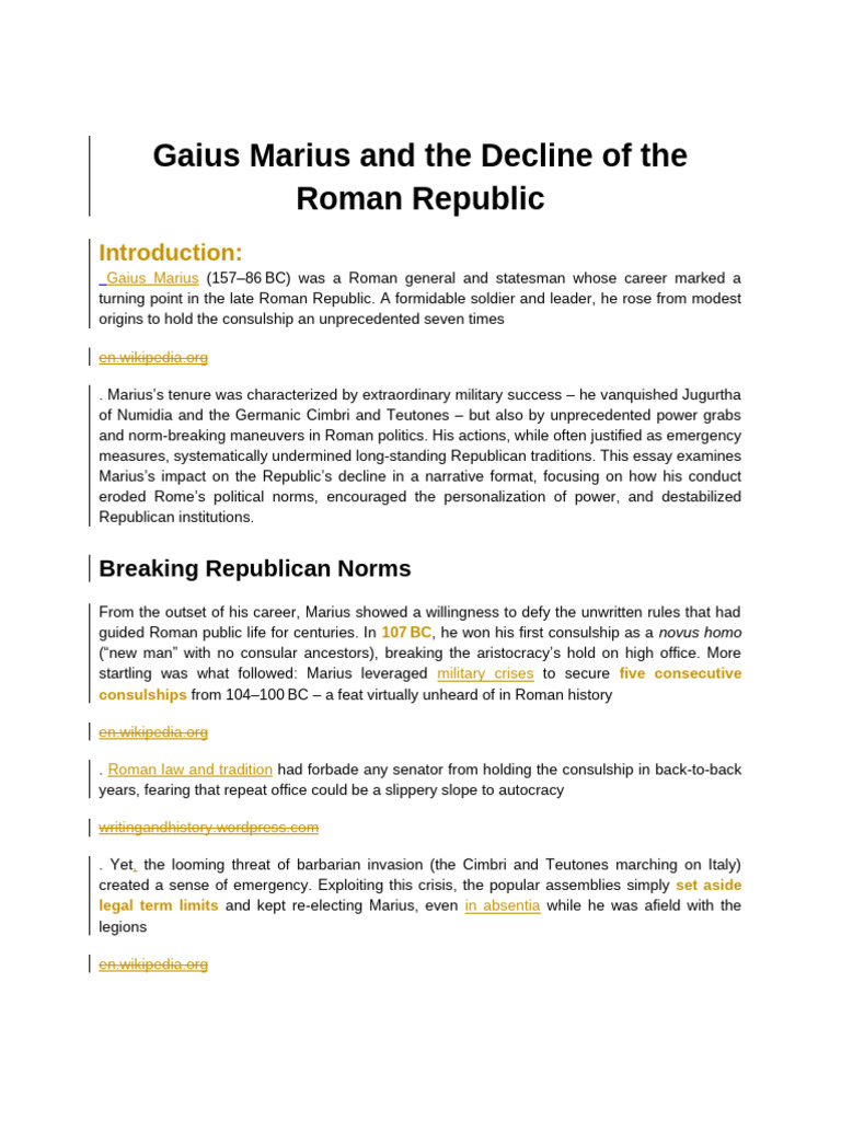 Gaius Marius and The Decline of The Roman Republic Post | PDF | Roman ...