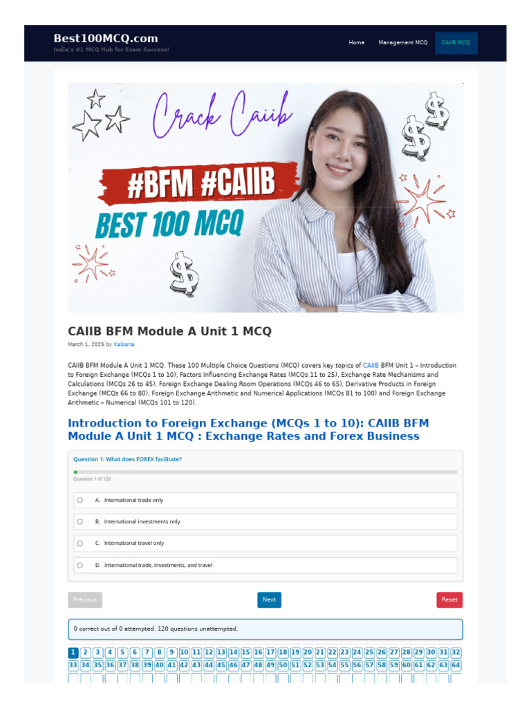 Best100mcq Com Caiib BFM Module A Unit 1 MCQ | PDF