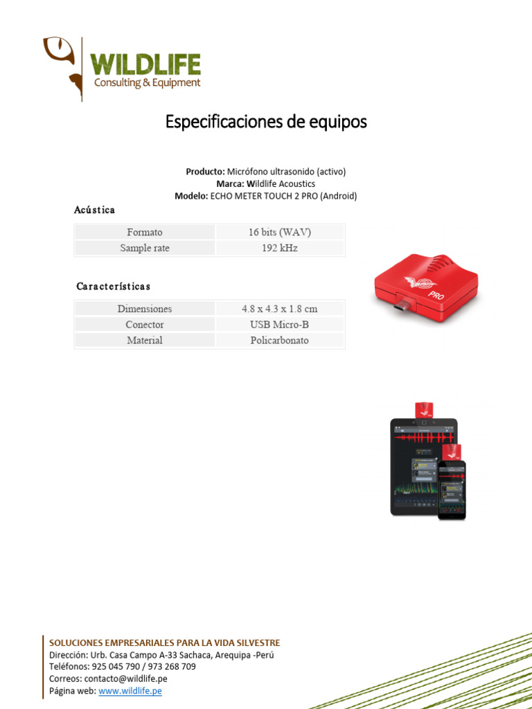 Bioacústica - Wildlife Acoustics ECHO METER TOUCH 2 PRO (Android) | PDF