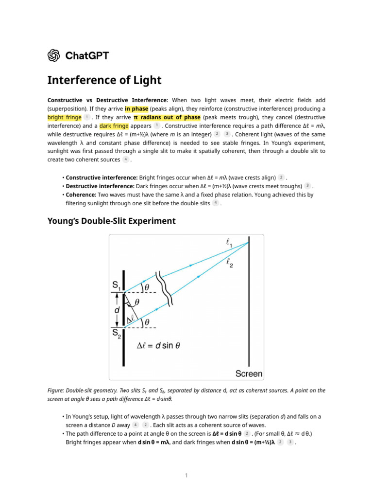 Interference Patterns from Coherent Light | PDF | Wavelength ...