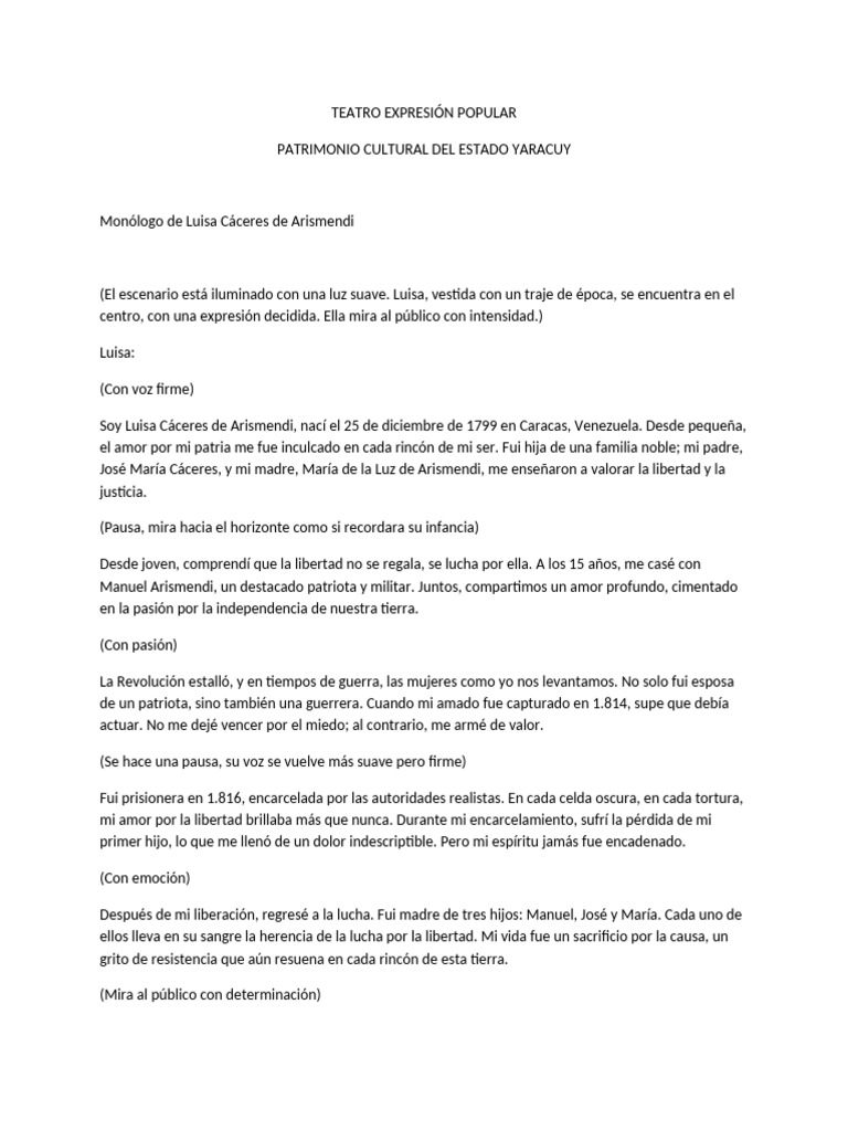 Monólogo de Luisa Cáceres de Arismendi | PDF