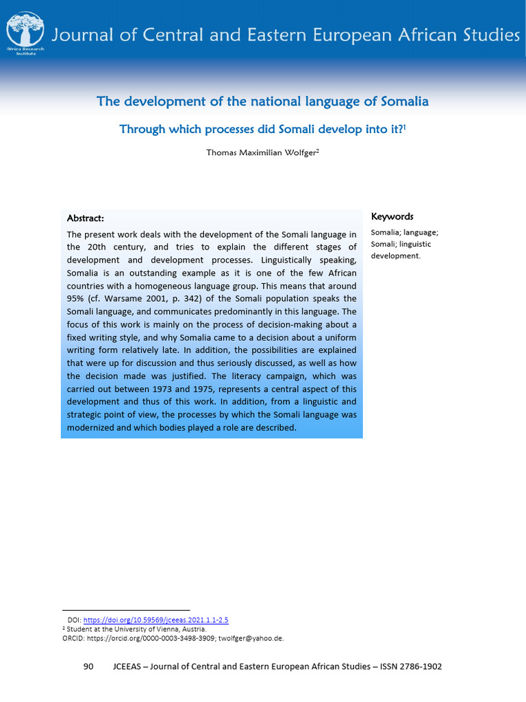 05wolfger - The Development of The National Language of Somalia-1 | PDF ...
