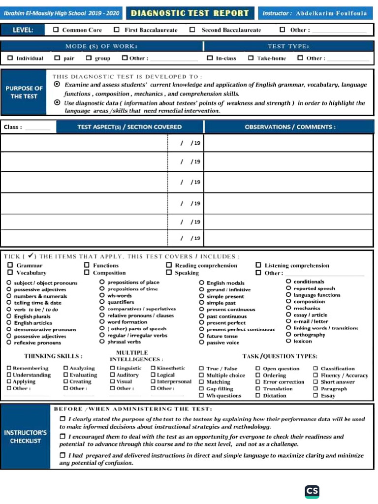 Diagnostic Test Report | PDF