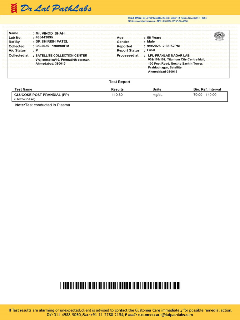 Lab Test Results for Vinod Shah | PDF | Hepatitis B | Hepatitis