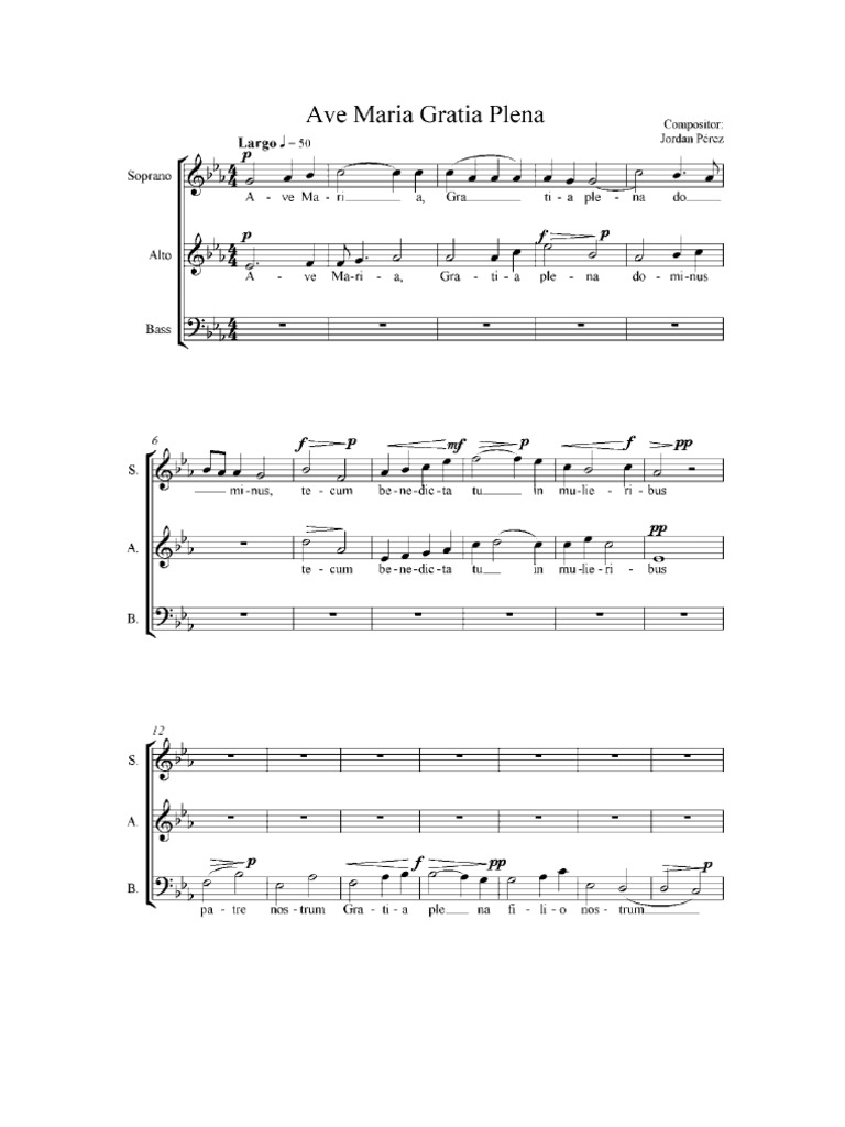 Ave Maria Gratia Plena Ave Maria Gratia Plena - Voice, SATB - Jordan ...