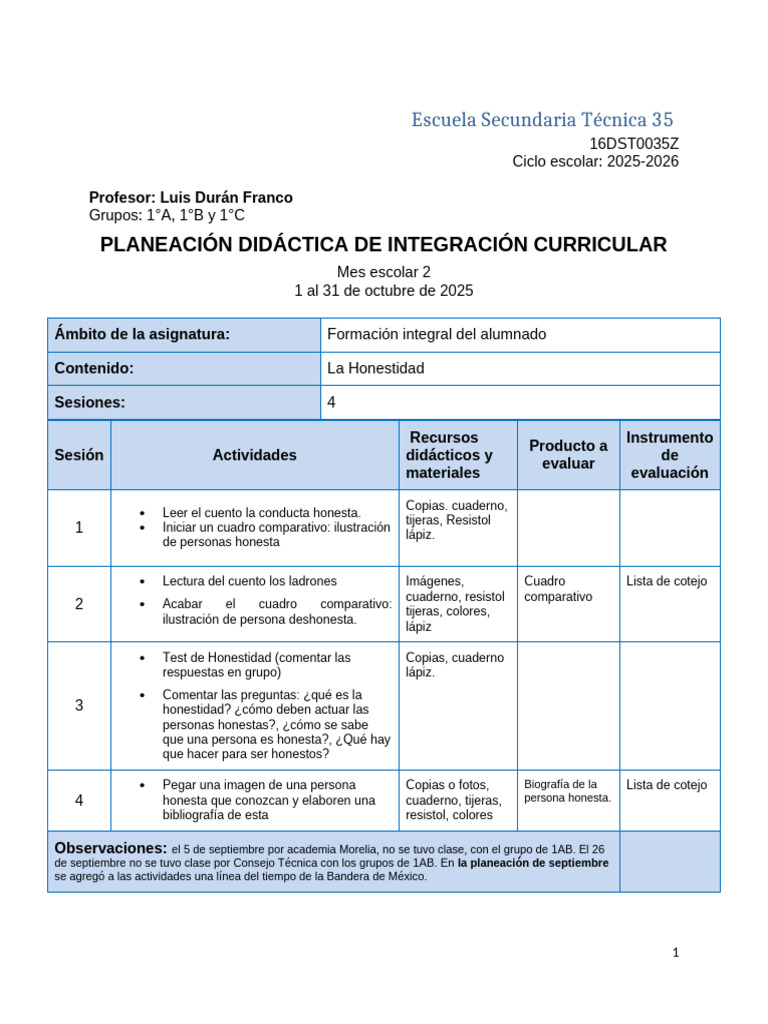 Planeación De Integración Curricular 2025 Pdf Aprendizaje Enseñando