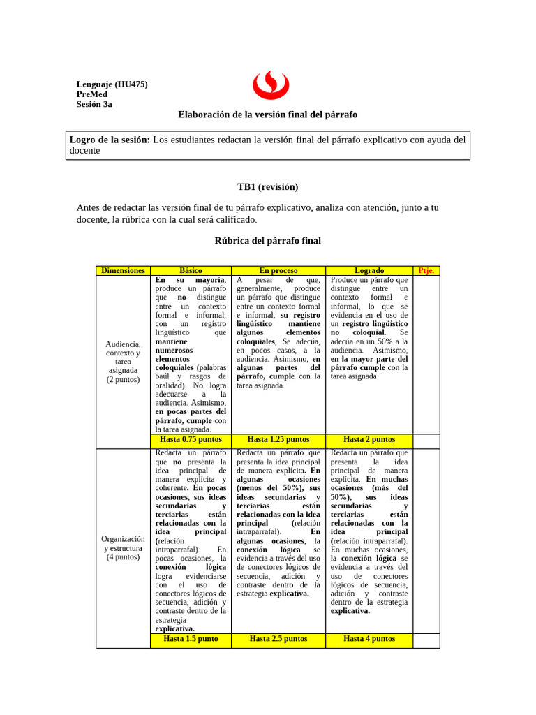 S3 - Redacción Final de Párrafo Explicativo | PDF | Léxico | Gramática