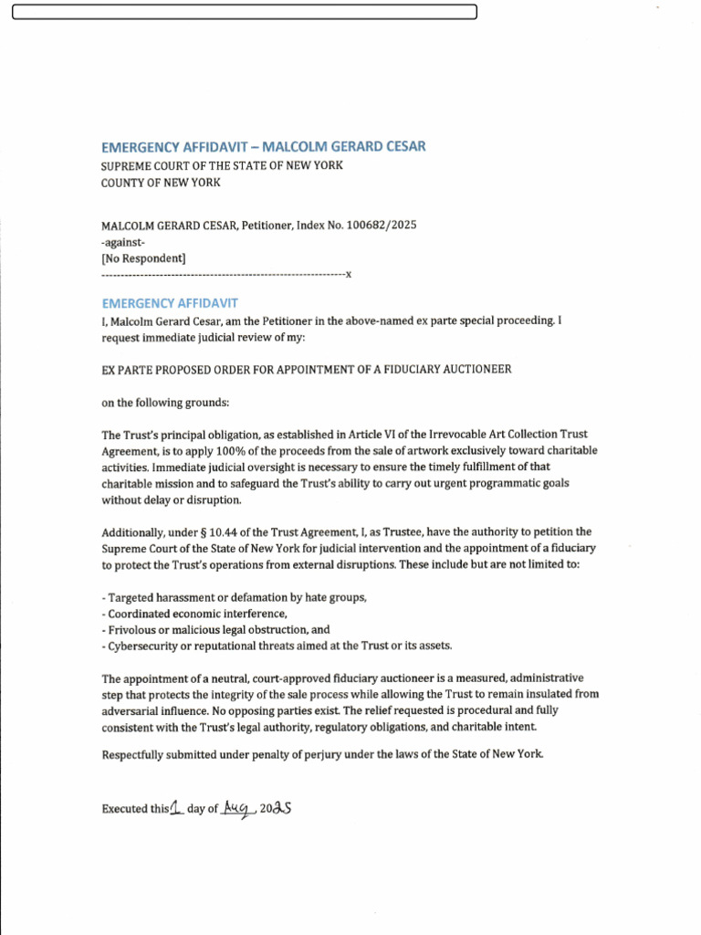 Emergency Affidavit for Fiduciary Auctioneer | PDF | Affidavit | Common Law