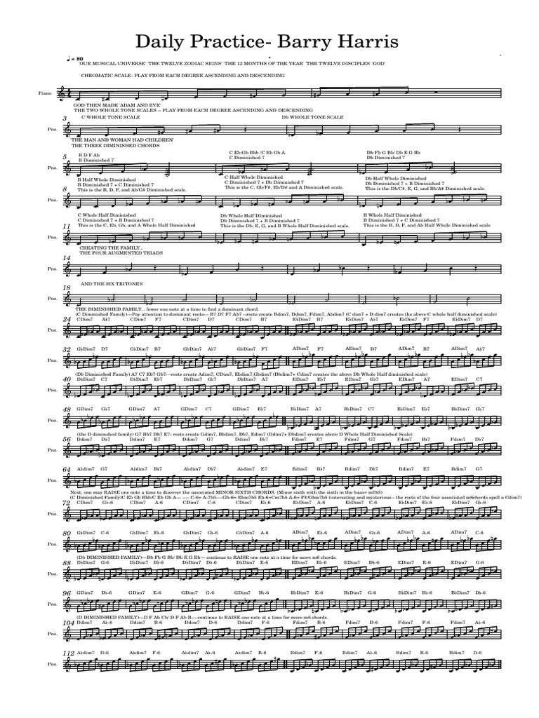 Barry Harris Daily Piano Practice | PDF | Musical Scales | Melody