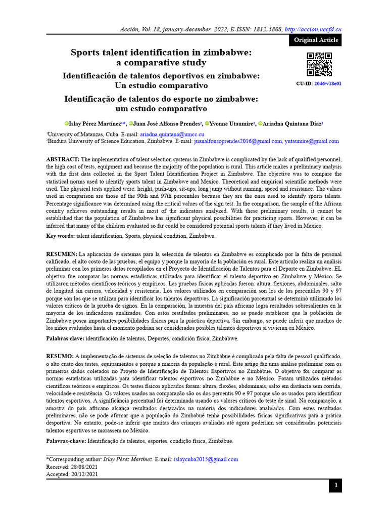 Sports Talent Identification in Zimbabwe | PDF | Percentile