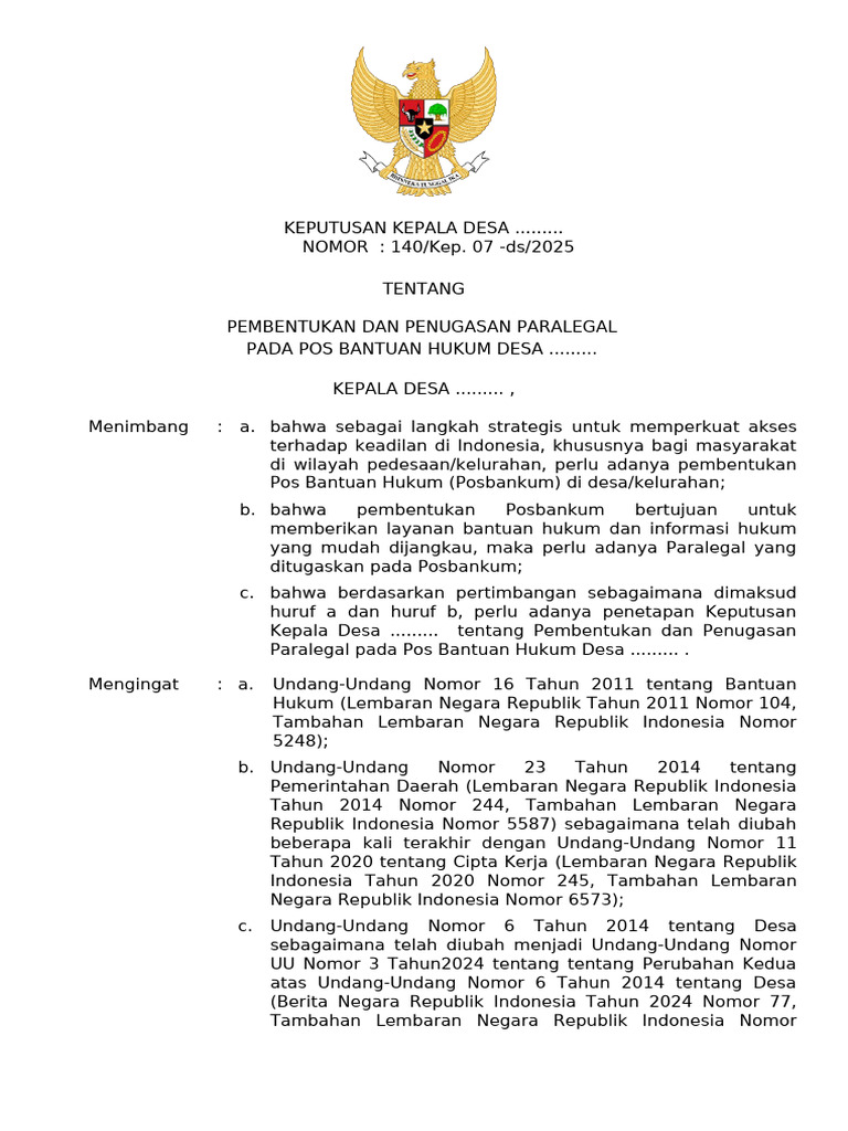 Draft SK Posbakum Desa | PDF