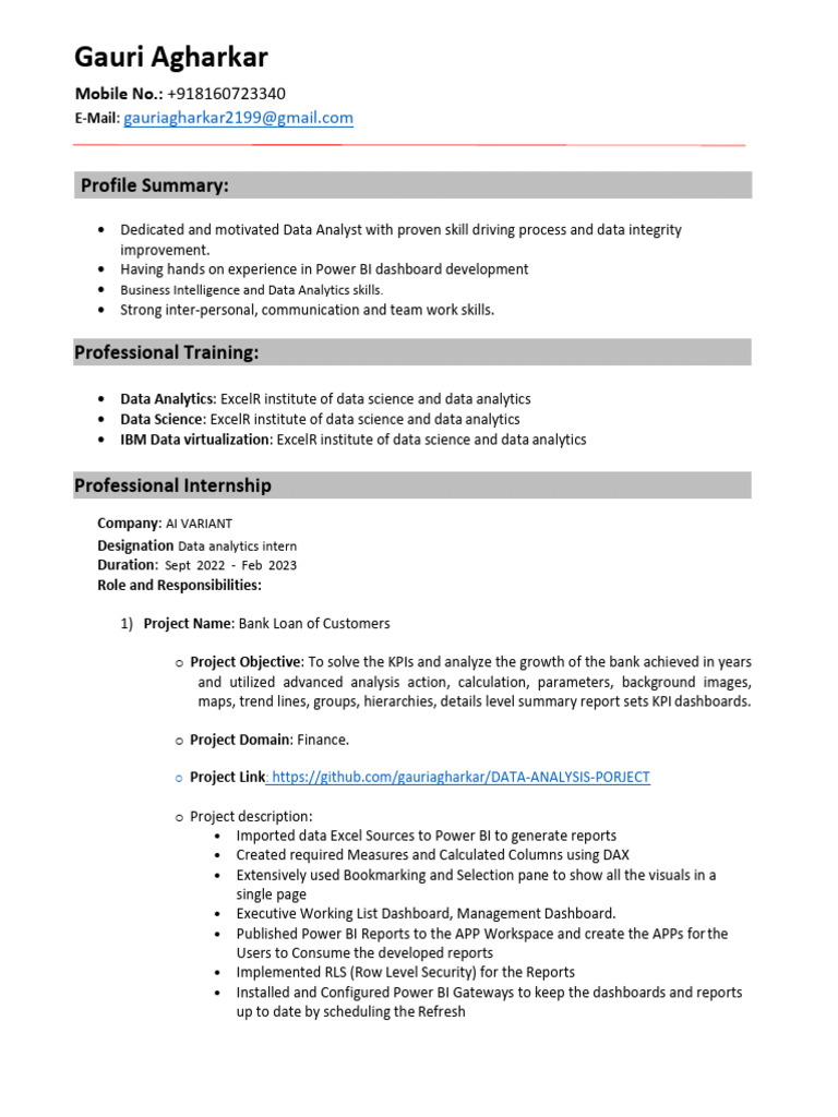 Resume - Gauri Agharkar 2198 | PDF | Data Analysis | Analytics