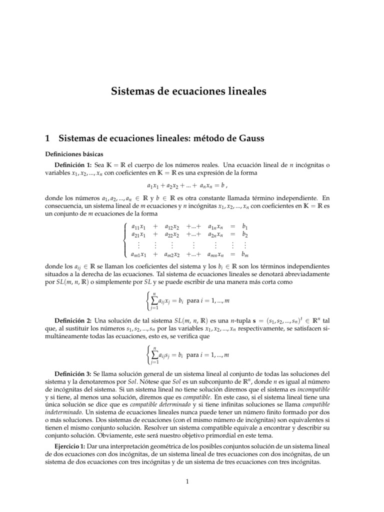 Lecc 2. Sistemas Ecuaciones Lineales | PDF | Sistema de ecuaciones lineales | Espacio vectorial