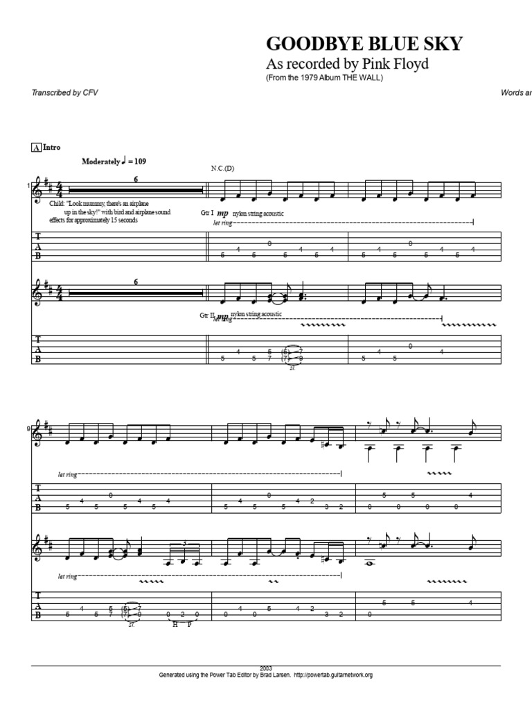 Goodbye Blue Sky - Pink Floyd Tab | PDF