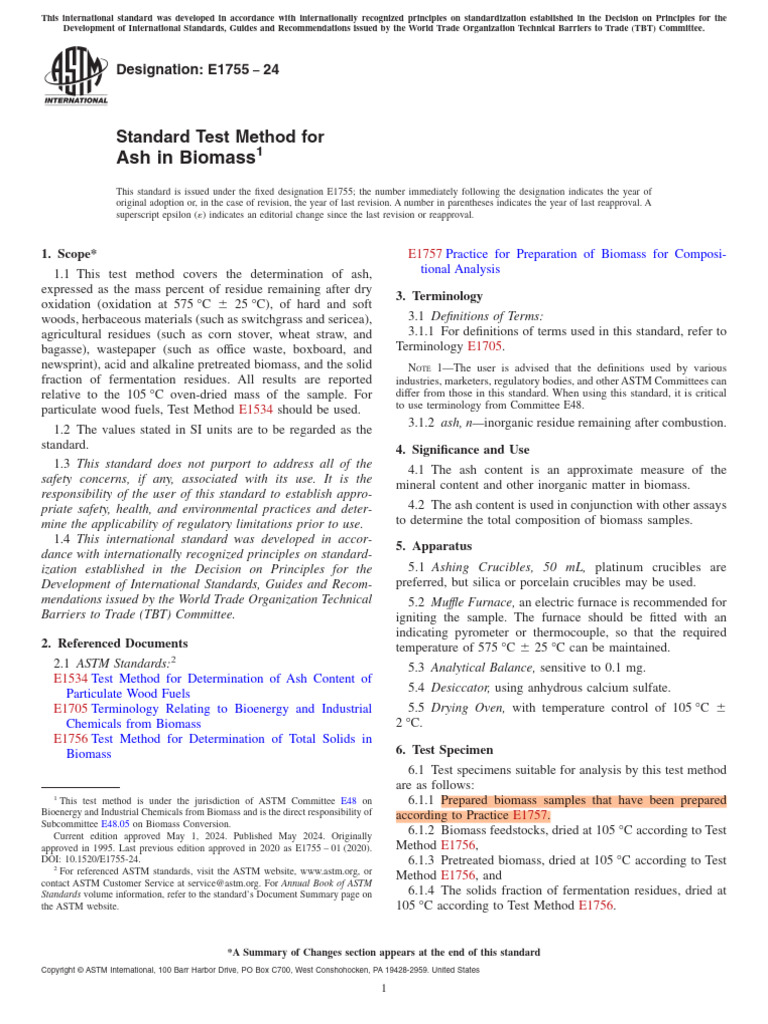 ASTM E1755-24 DeterminaciónCenizaBiomasa 2024 | PDF | Variance | Bias Of An Estimator