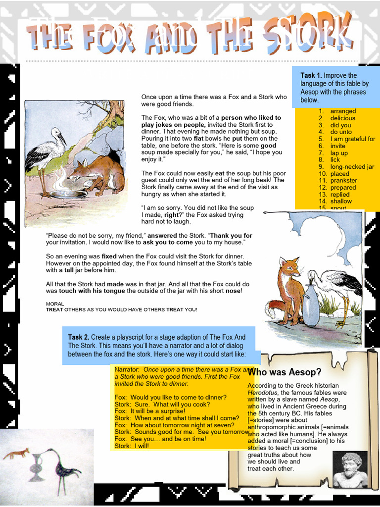 The Fox and The Stork Aesop Fable Fun Activities Games Role Plays Drama ...