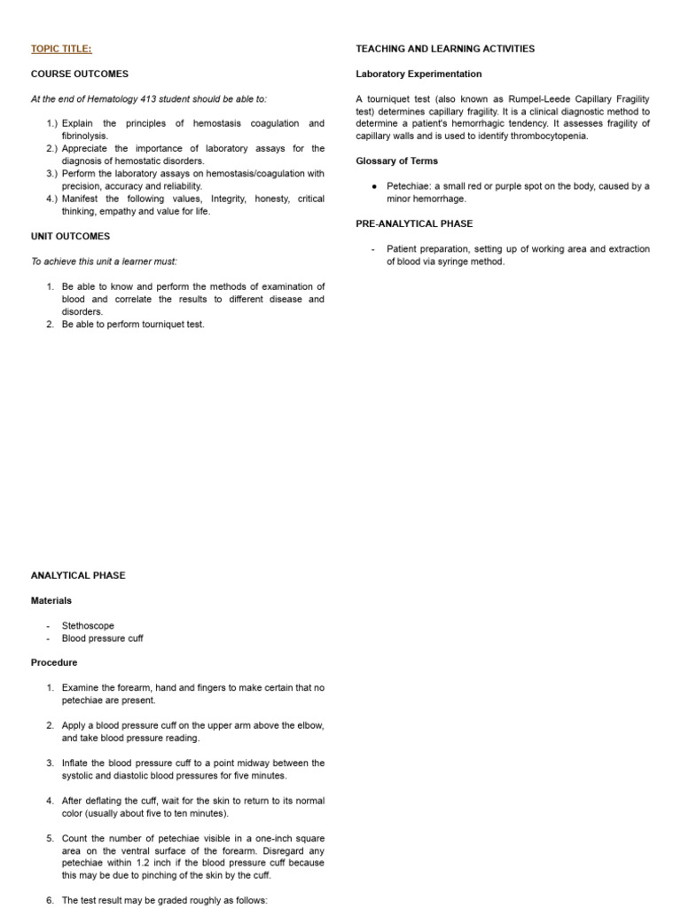 Capillary Fragility Test | PDF | Hemostasis | Blood Pressure