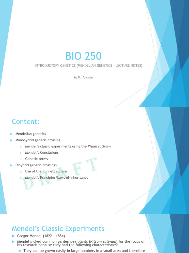 BIO 250 - Introductory Genetics - Mendelian Genetics (1) | PDF ...