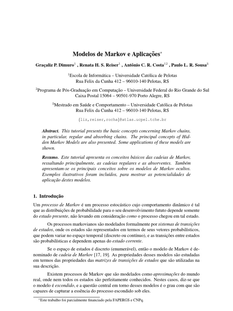 Modelos de Markov e aplicações | PDF | Cadeia de Markov | Probabilidade