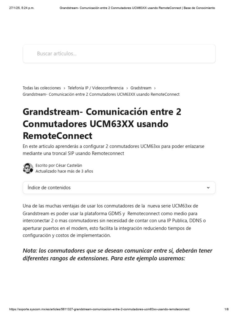 Grandstream - Comunicación Entre 2 Conmutadores UCM63XX Usando ...