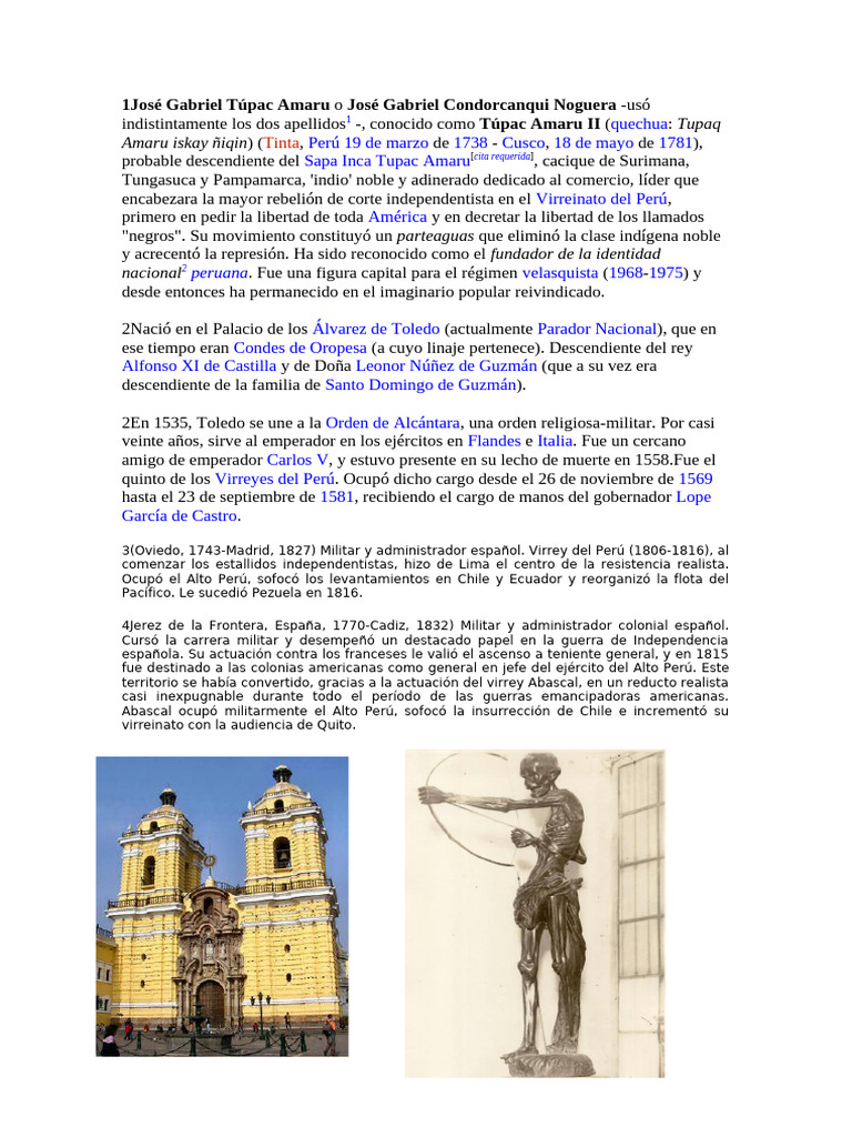 1josé Gabriel Túpac Amaru o José Gabriel Condorcanqui Noguera | PDF ...