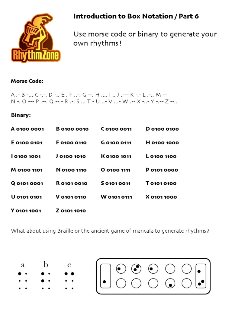 Morse Code and Binary Rhythms Guide | PDF | Notation | Encodings